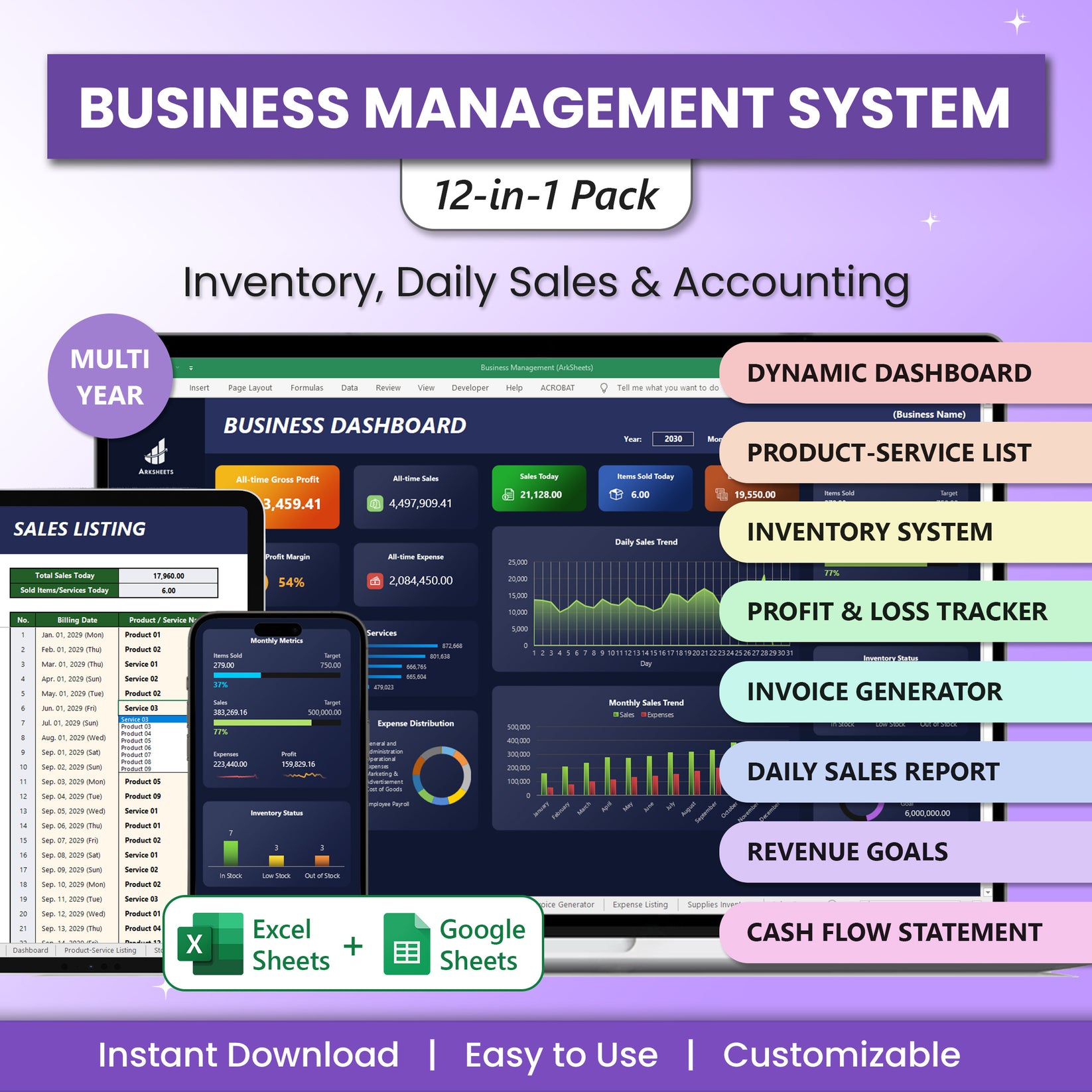 Business Management System (12-in-1 Pack) – ArkSheets