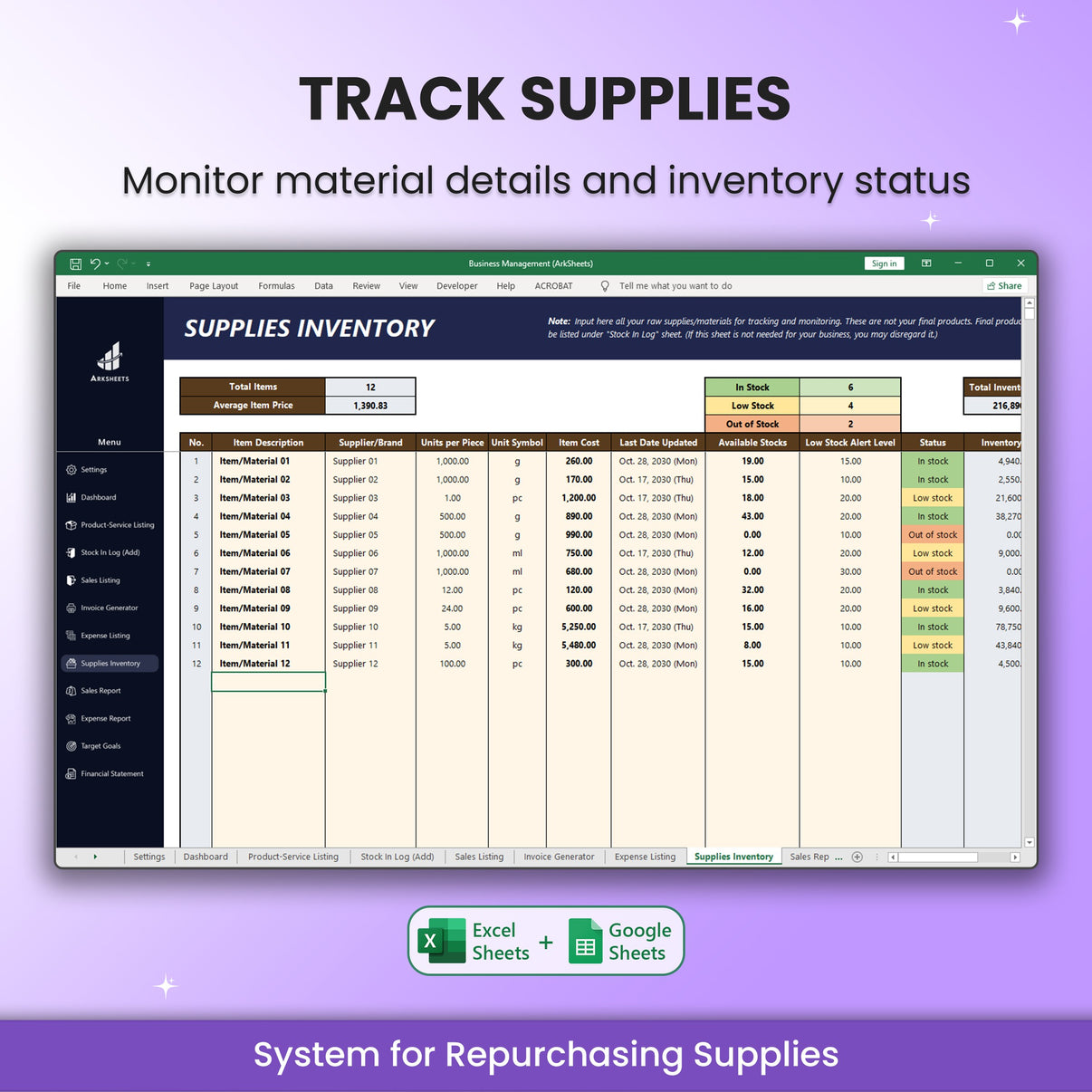 Business Management System (12-in-1 Pack) – ArkSheets